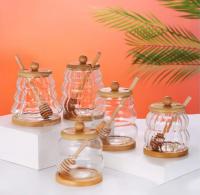 Quality OEM Striped High Borosilicate Glass Storage Jars Kitchen Honey Pot Jar With for sale