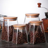Quality Fancy Hand Blown Trapezoid Borosilicate Glass Storage Jars With Bamboo Lids for sale