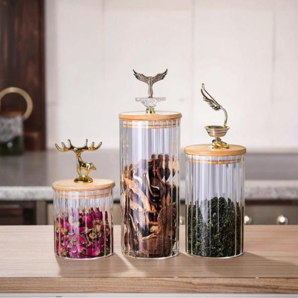 Quality Popular Diamond Deer Tab Lid Borosilicate Glass Jar With Silicone Ring Clear Color for sale