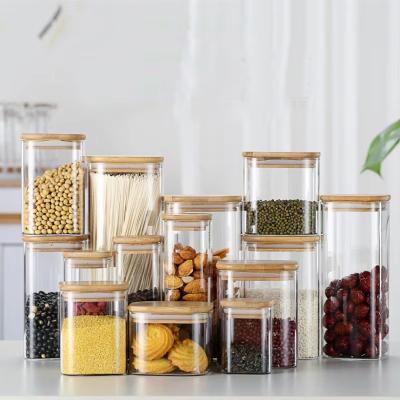 China Customized Kitchen Bamboo Lid Borosilicate Glass Jar Square Shape 200ml For Spice for sale