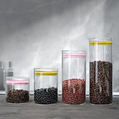 China Modern Stylish Borosilicate Glass Storage Jar Kitchen Food Storage Spice Jar Set for sale