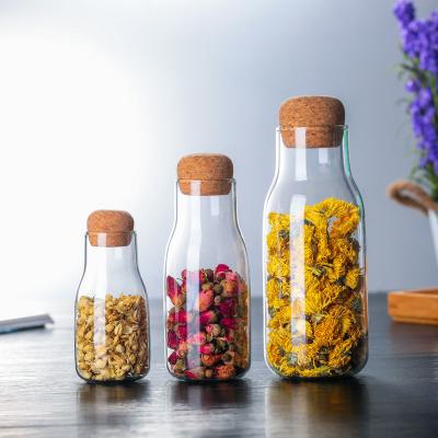 China Morden Style Borosilicate Glass Storage Jar With Cork Lid BPA Free Household Use for sale