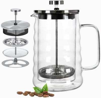 China Double Wall Borosilicate Glass French Press Wavy Design Coffee Maker Modern Style for sale
