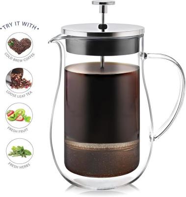 China Customized 600ml Capacity Borosilicate Glass Coffee Kettle Double Wall French Press for sale