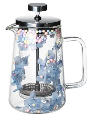 China Romantic Beautiful Double Wall Glass French Press With Flowers 300ml 600ml Capacity for sale