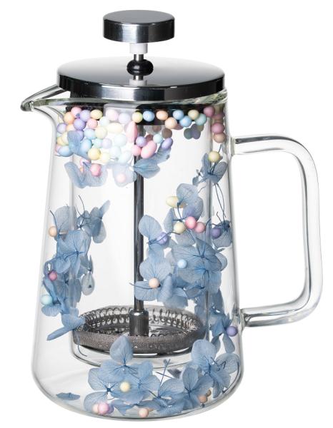 Quality Romantic Beautiful Double Wall Glass French Press With Flowers 300ml 600ml Capacity for sale