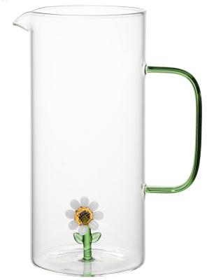 China Customizable Borosilicate Glass Jugs Kitchen Household Glass Kettle With 3D Flowers for sale