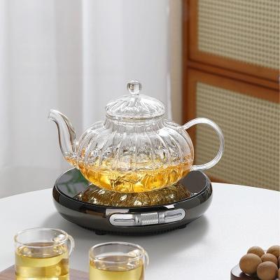 China Handmade Striped Borosilicate Glass Teapot Set With Glass Infuser 600ml 800ml for sale