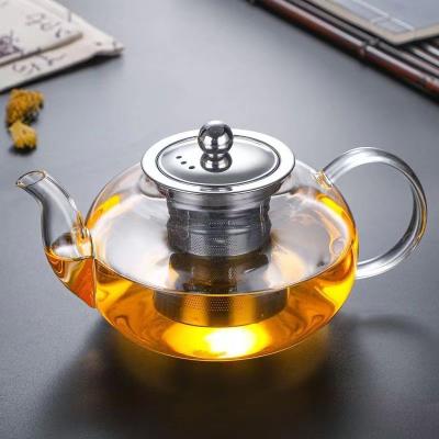 China Dishwasher Safe Borosilicate Glass Tea Kettle Teapot 800ml With Metal Infuser And Lid for sale