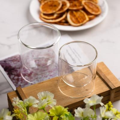 China OEM Borosilicate Candle Glass Cup Double Wall Glass Candle Vessels Home Decoration for sale