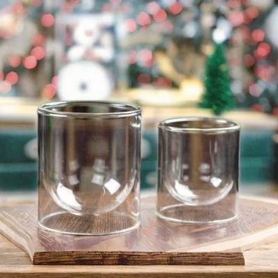 China High Borosilicate Glass Candle Holder Cups Double Wall Glass Candle Jar Heat Resistant for sale