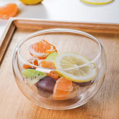 China 300ml 500ml Borosilicate Double Walled Glass Bowl For Salad Fruits Customized Logo for sale