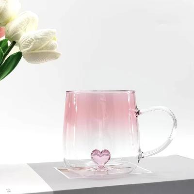 China Cold Resistant Single Layer Glass Cup 3D Icon Figures Love Heart Shape With Handle for sale