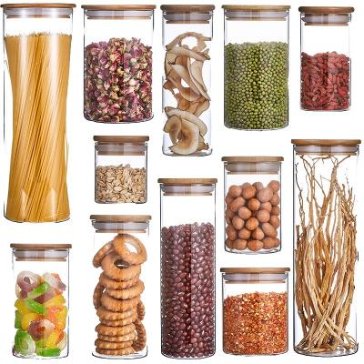 China High Borosilicate Glass Canister Storage Jar With Bamboo Lid Silicone Ring Desktop Use for sale