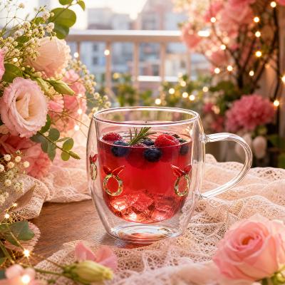 China Double Wall Glass Coffee Cups Borosilicate Glass Stemware Mug Custom Logo Clear Design for sale