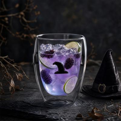 China Double Walled Glass Coffee Cup Borosilicate Outer Stripe Glass For Drinking Coffee Tea for sale