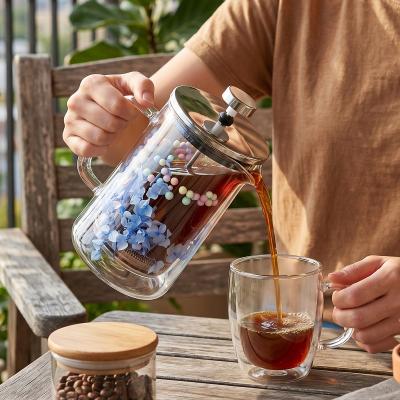 China BPA Free Double Wall Glass French Press Coffee Maker 350ml 1000ml Tea Pot Home Use for sale