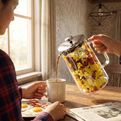 China Vertical Stripe Double Wall Glass Jugs Coffee Maker With Stainless Steel Filter Screen for sale