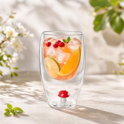 China Customizable Borosilicate Glass Cup Double Wall Cola Cup With Flowers for sale