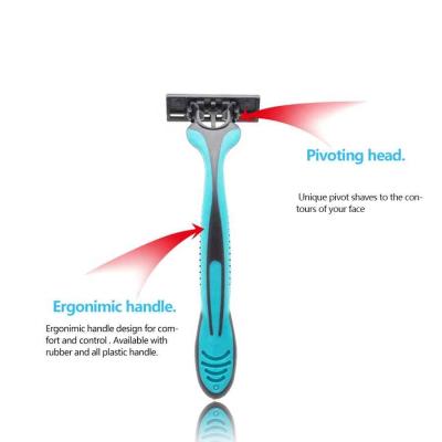 China R319 Stainless Steel 3 Blade Disposable Razor Cheap Triple Blade Plastic Handle With Rubber Shaving Razor for sale