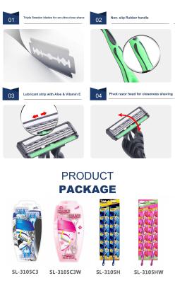 China #2021 High quality green color three blade disposable razor for sale