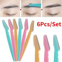 China Plastic Eyebrow Razor 6pcs Set Stainless Steel Blade Disposable Facial Hair Trimmer for sale