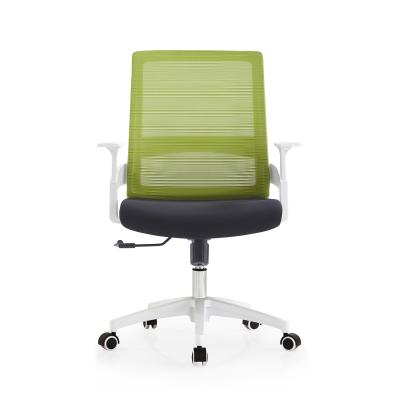 China Modern Middle Back Ergonomic Mesh Back Fabric Seat Swivel Staff Office Chair for sale