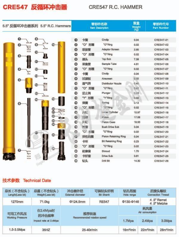 Reverse Circulation DTH Hammer RC DTH Hammers Re547 Hammer