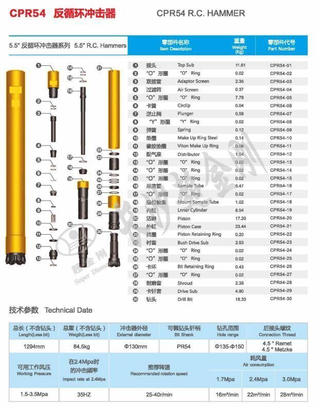 Reverse Circulation DTH Hammer RC DTH Hammers Pr54 Hammer