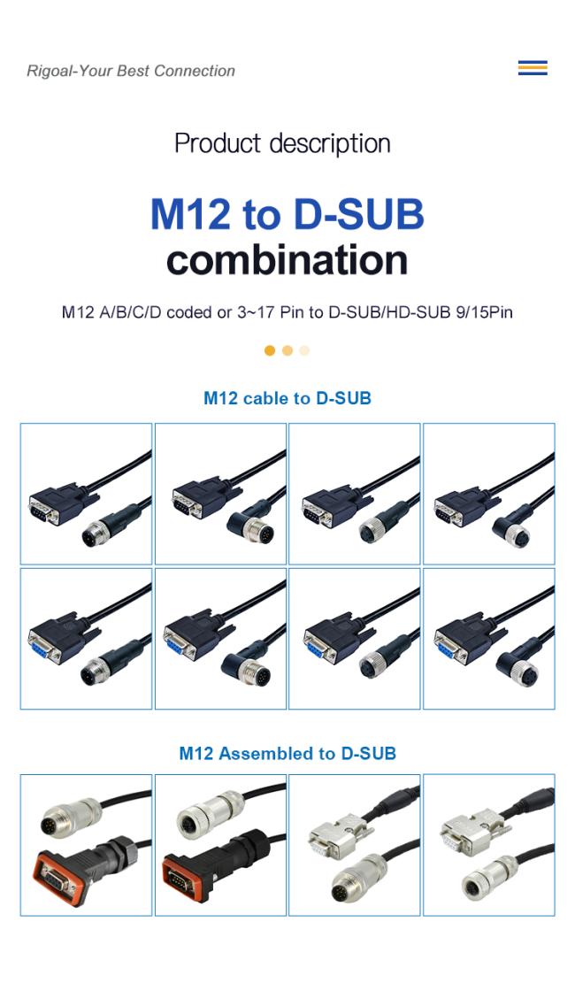 M12 to D-Sub connector side view