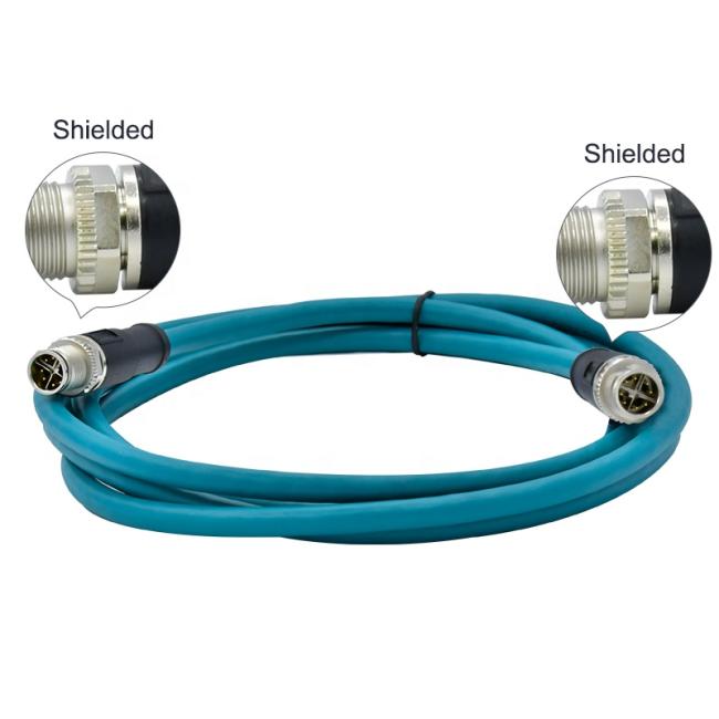 M12 x code 8P male angled to RJ45 male cable connector