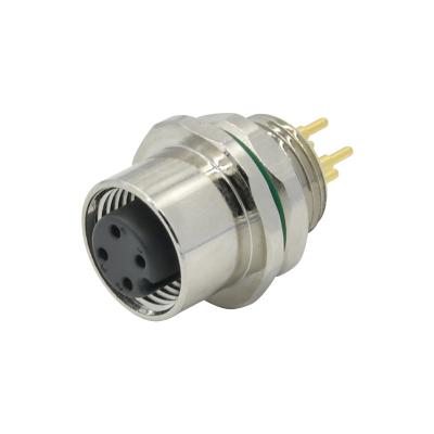 China IP68 Female M12 Panel Mount Receptacle Rear Lock Metal Waterproof Adapter Connectors for sale