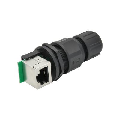 China Right Angle Waterproof Rj45 Ethernet Connector Shielded Screw Lock Panel Mount for sale