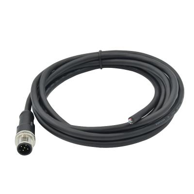 China Waterproof  M12 3 Pin Connector Straight Plug Sensor Black Cable To Free End Connector for sale