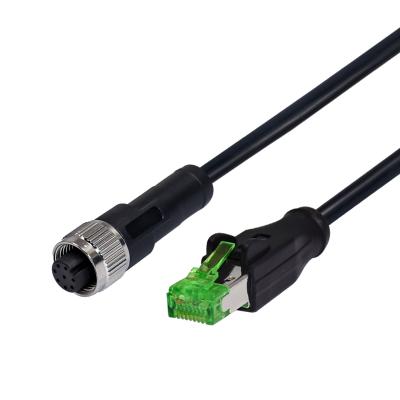 China IP67 M12 D Code to RJ45 Male Ethernet Cable 1m Cat5e S/FTP for sale