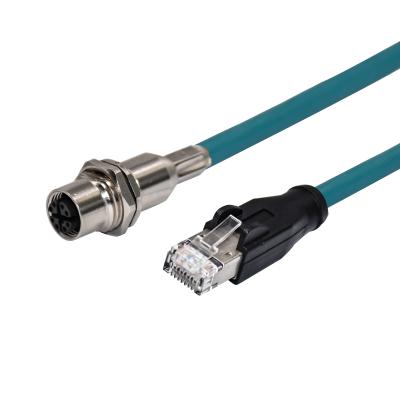 China M12 8 Pin X-Coded Male to RJ45 Gigabit Ethernet Cable IP67 for sale