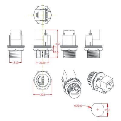 China 24AWG 2.4A RJ45 Waterproof Connector IP67 Straight Panel Mount Socket for sale