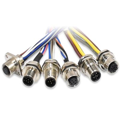 China IP67 Threaded M12 Male 8 Pins Real Panel Mount Waterproof Cable Connector For Automation for sale