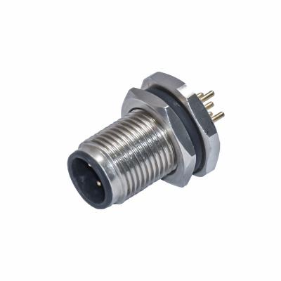 China Electronics Housings 5 Pin Straight M12 Waterproof Screw Lock Wire PCB Panel Flang Connector for sale