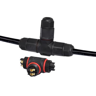China Pa66 PVC LED L20 T Waterproof Cable Connector CuZn 3 Way 4 Pin for sale
