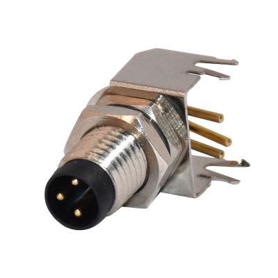 China IP67 Circular M8 PCB Connector Elbow Panel 3 Pin CuZn Copper for sale