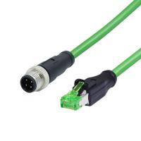 China M12 4 Pin D Coded Waterproof Cable to RJ45 Male Connector IP67 Field Installable for sale