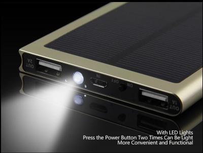 China Micro USB Slim Solar Panel Power Bank Charger 12000mah With LED Flashlight for sale