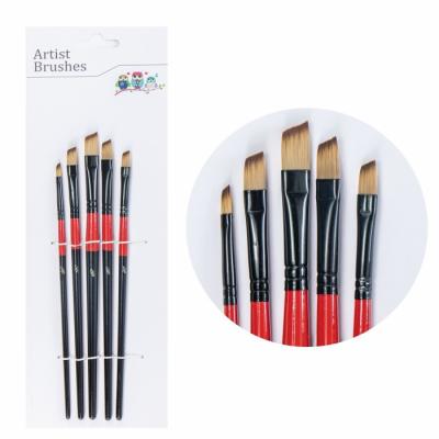 China Angular Head Black Aluminum Ferrule 5pcs Artist Paint Brushes Set for sale