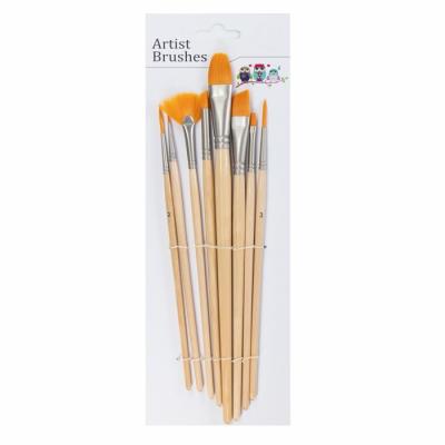China Round Fan Angular Flat Head Golden Nylon Hair Artist Paint Brushes Set for sale