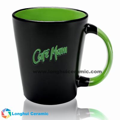China Creative two-tone ceramic latte mug with matching color handle for sale