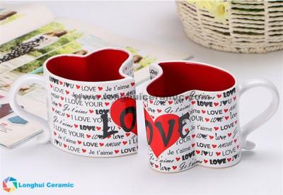 China Personalized ceramic couple mug for lovers with heart shape for sale