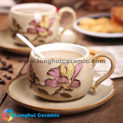 China 300cc flower's fragrance handprinted coffee cup&saucer made in China supplier/manufacturer/factory/exporter for sale