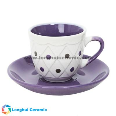 China 80cc ceramic coffee cup&saucer with small colorful spots for sale