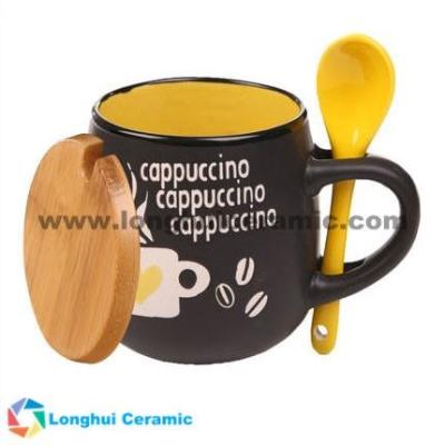 China 11oz love design ceramic cappuccino cup with spoon and lid for sale